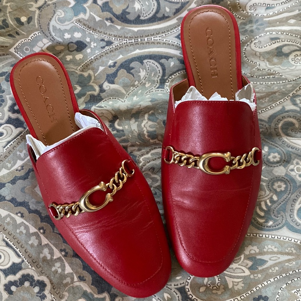 Coach Sofi Red Leather Slides - Gem